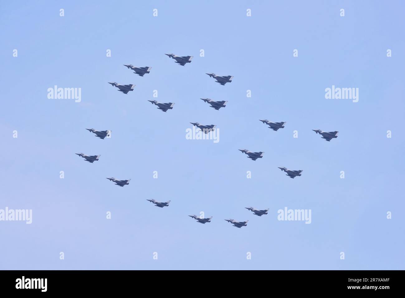 London, UK. 17th June, 2023. Eighteen Typhoon aircraft flew in ...