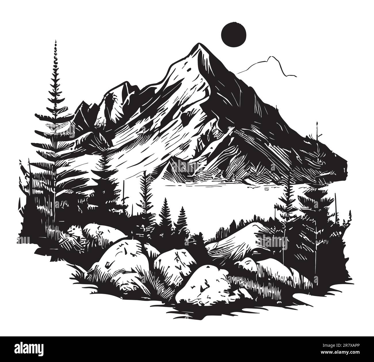 Mountains hand drawn sketch in doodle style illustration Nature Stock ...