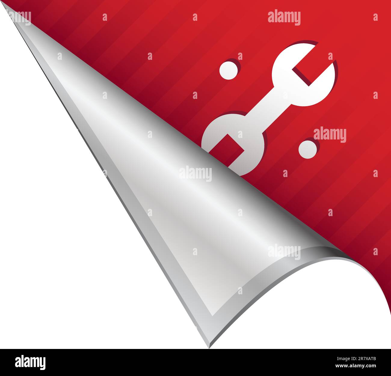 Wrench or repair icon on vector peeled corner tab suitable for use in ...