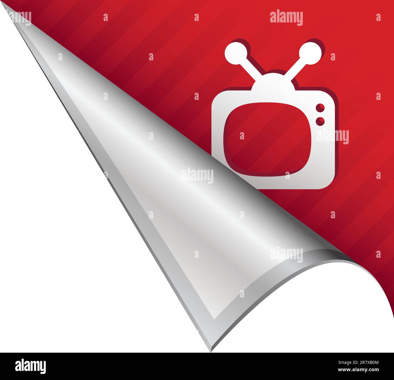 Retro TV or television icon on vector peeled corner tab suitable for ...
