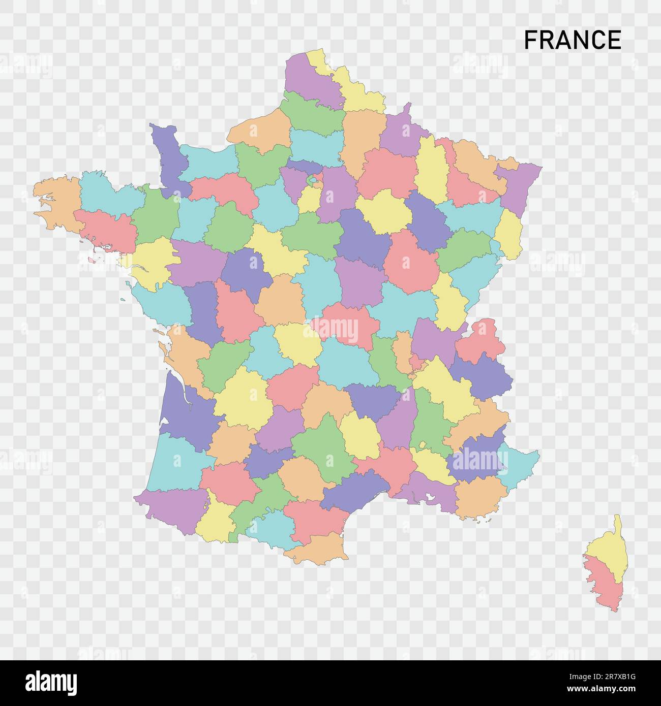 Isolated colored map of France with borders of the departments Stock ...