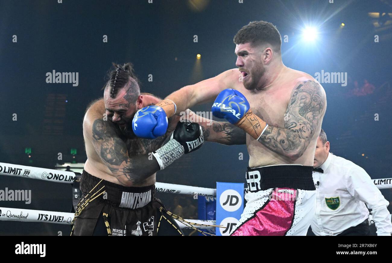 Gold Coast, Australia. 18th June, 2023. Troy Pilcher (right) lands a ...