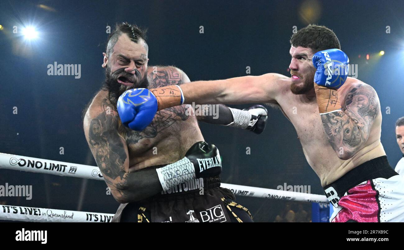 Gold Coast, Australia. 18th June, 2023. Troy Pilcher (right) lands a ...