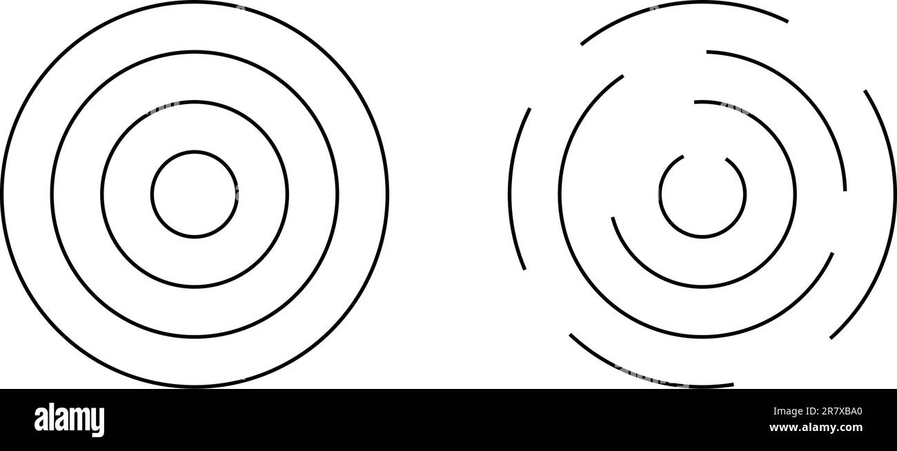 Concentric ripple circles with whole and interrupted lines isolated on ...