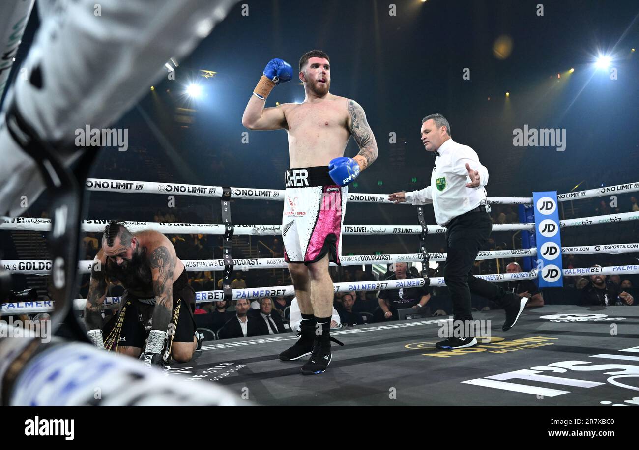 Gold Coast, Australia. 18th June, 2023. Troy Pilcher (right) reacts ...