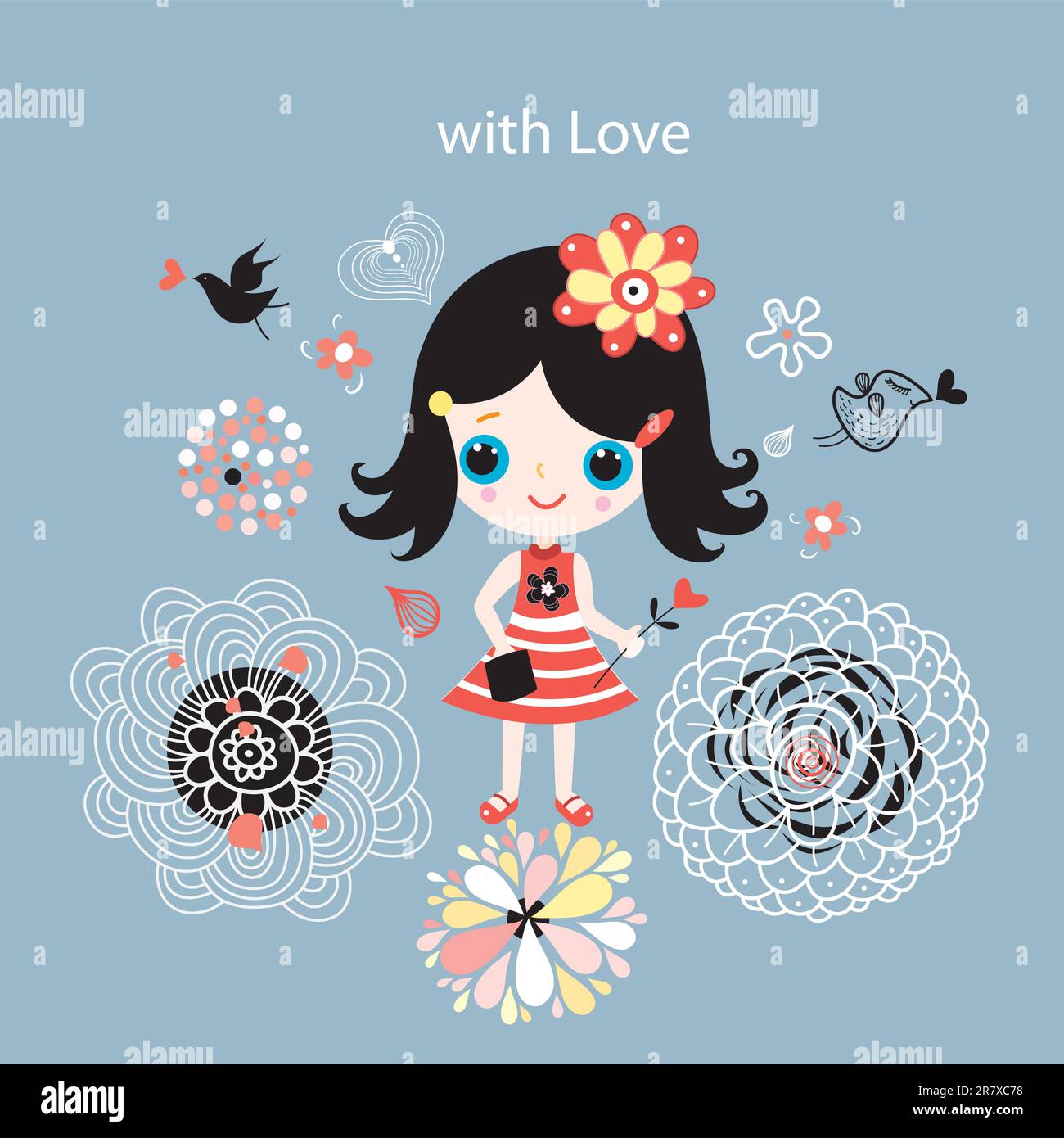 Bright graphics on a girl in love with a flower background Stock Vector ...