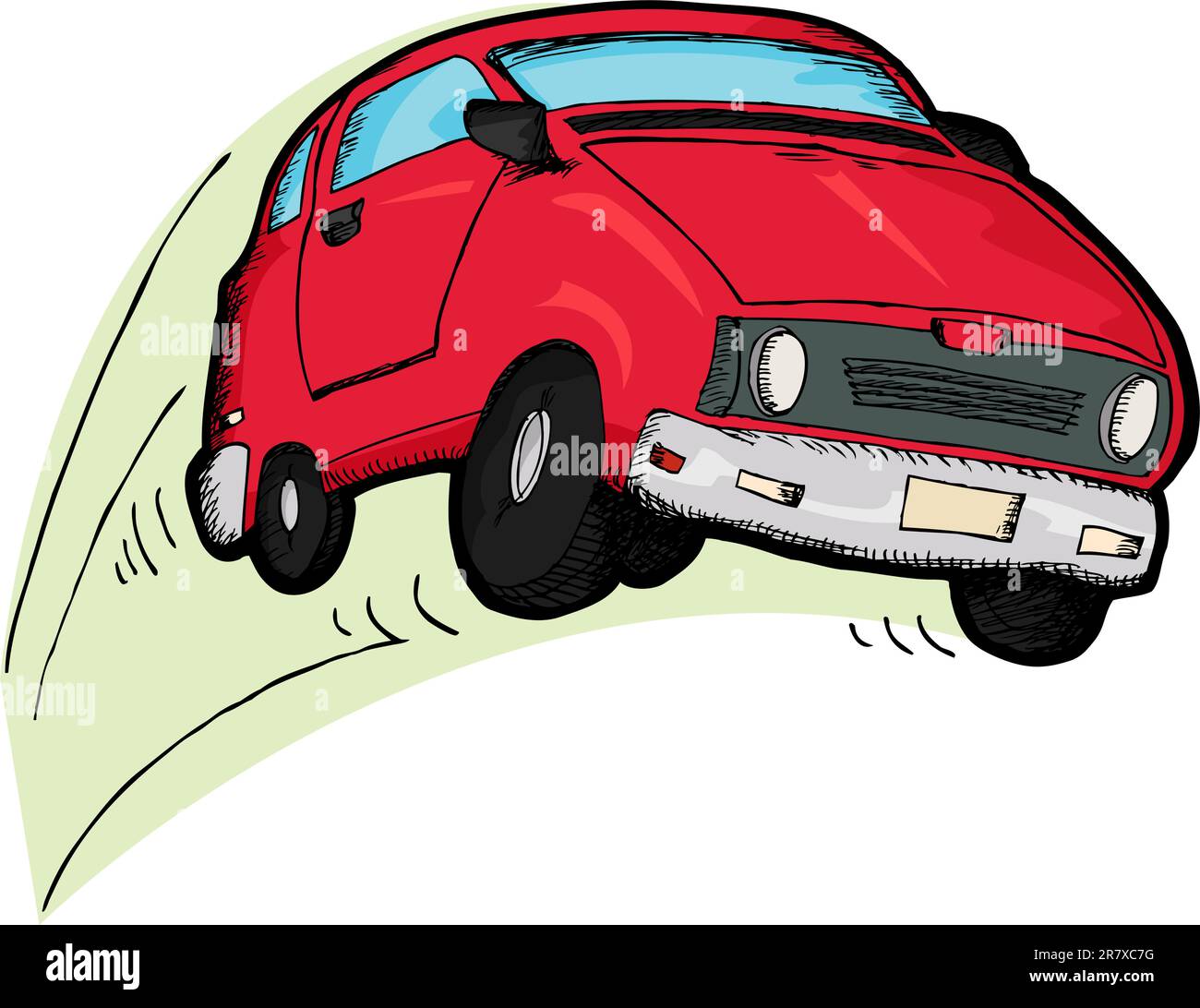 Little red car cartoon bouncing over white background Stock Vector ...