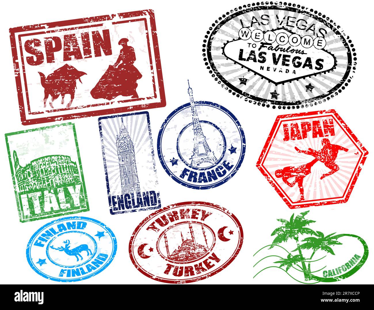 Set of stylized grunge travel stamps, vector illustration Stock Vector ...