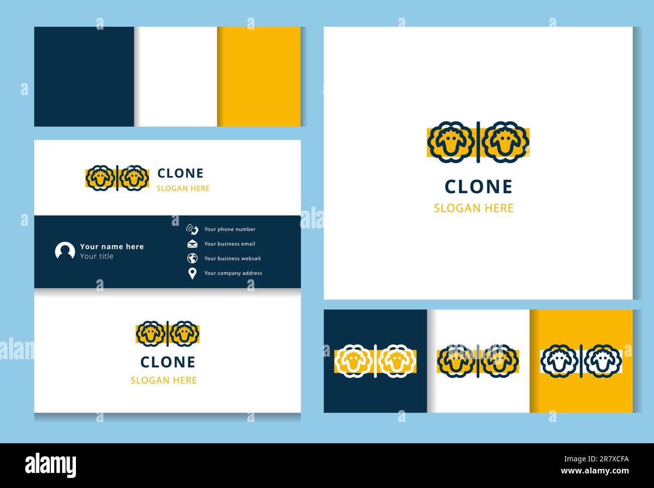 Clone logo design with editable slogan. Branding book and business card ...
