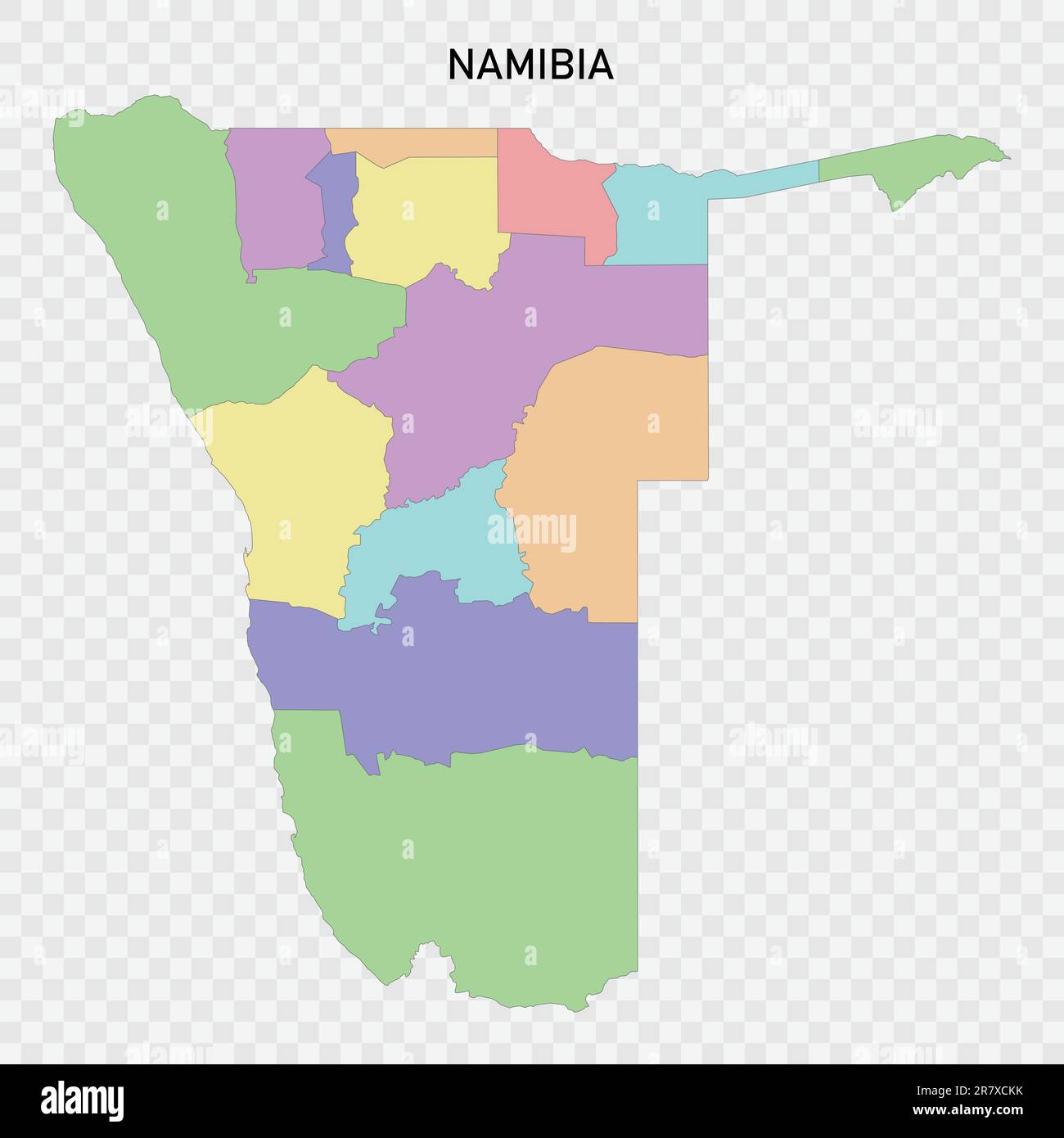 Isolated colored map of Namibia with borders of the regions Stock ...