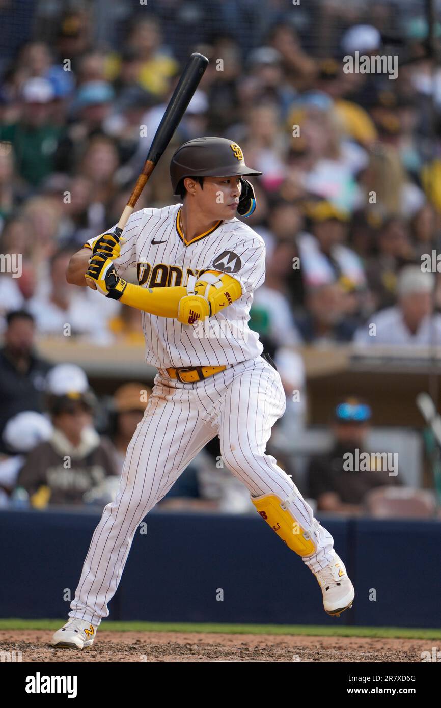 San Diego Padres' Ha-Seong Kim batting during the seventh inning of a ...