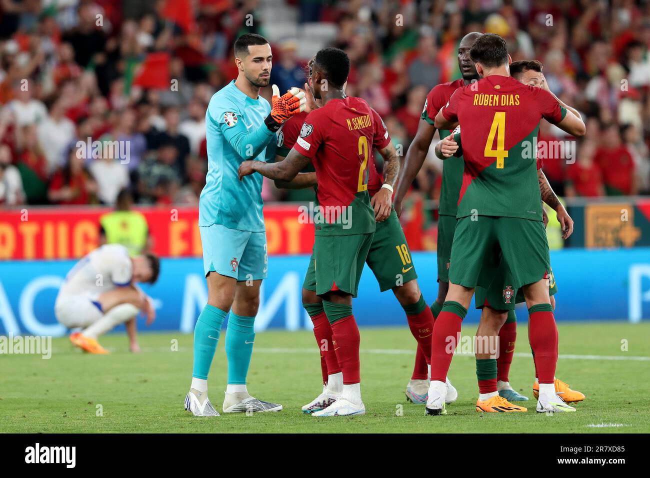 Lisbon, Portugal. 17th June, 2023. Portugal's players celebrate the ...
