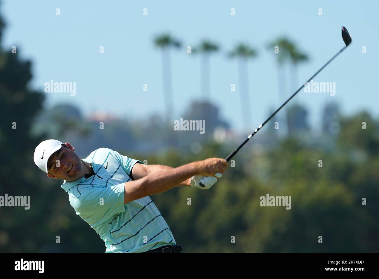 Scottie Scheffler hits his tee shot on the eighth hole during the third ...