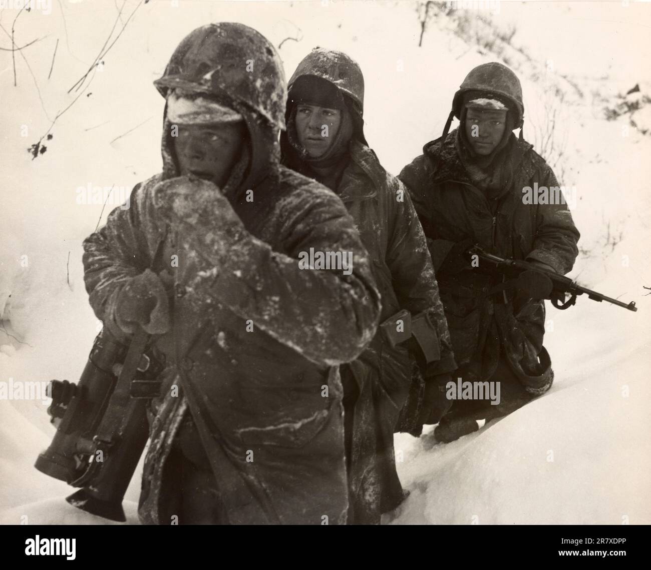 A front line patrol unit returning to the US linesin deep snow in the ...