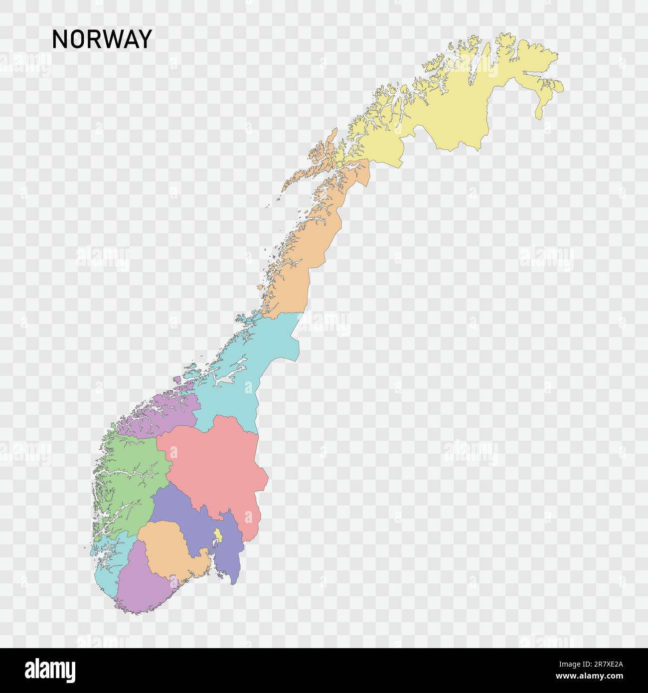 Isolated colored map of Norway with borders of the regions Stock Vector ...