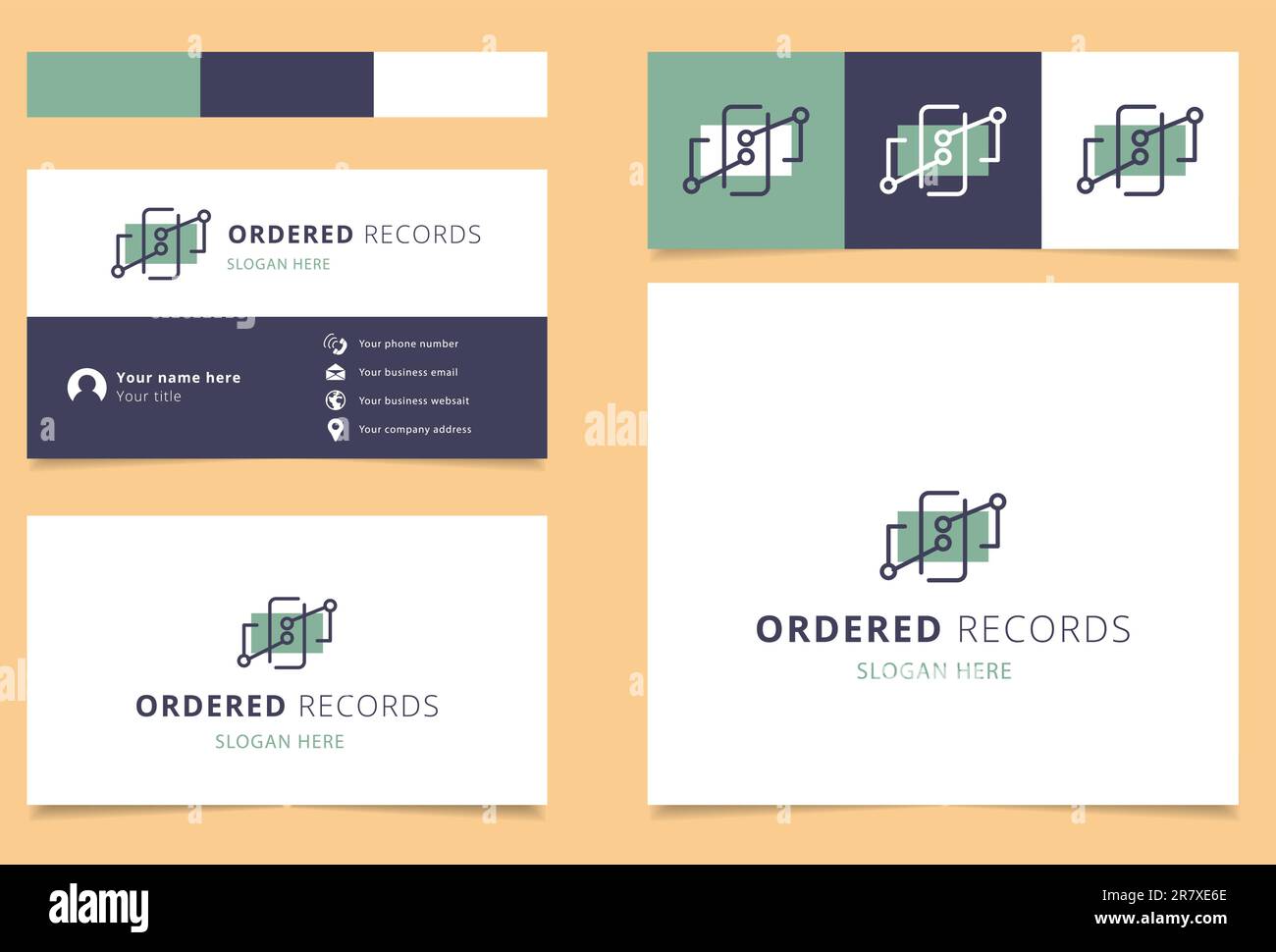 Ordered records logo design with editable slogan. Branding book and ...