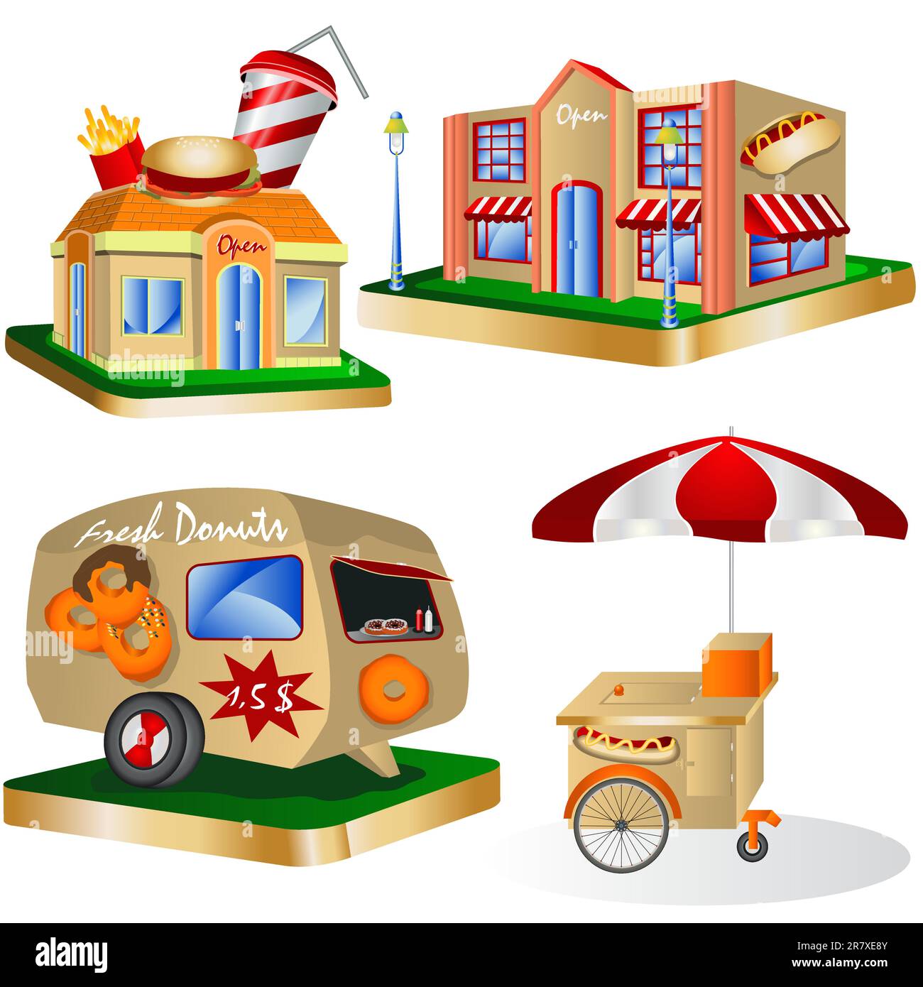 Illustration of 4 different fast food restaurant types Stock Vector ...