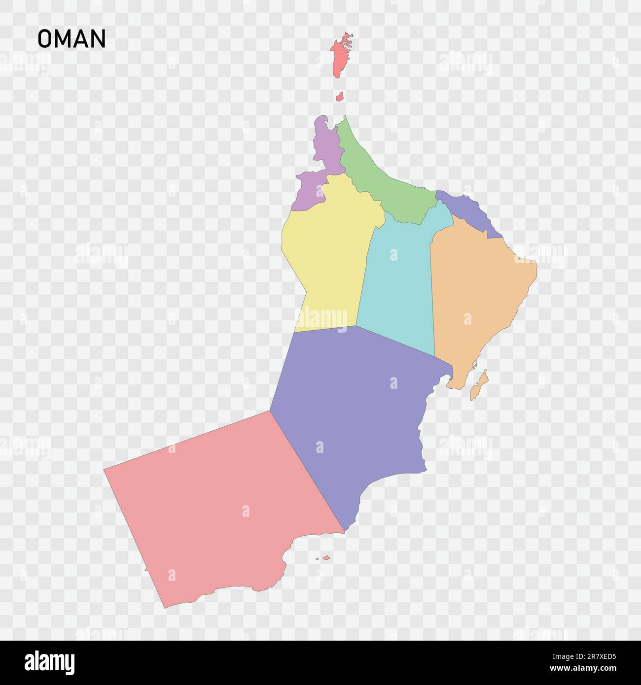 Isolated colored map of Oman with borders of the regions Stock Vector ...