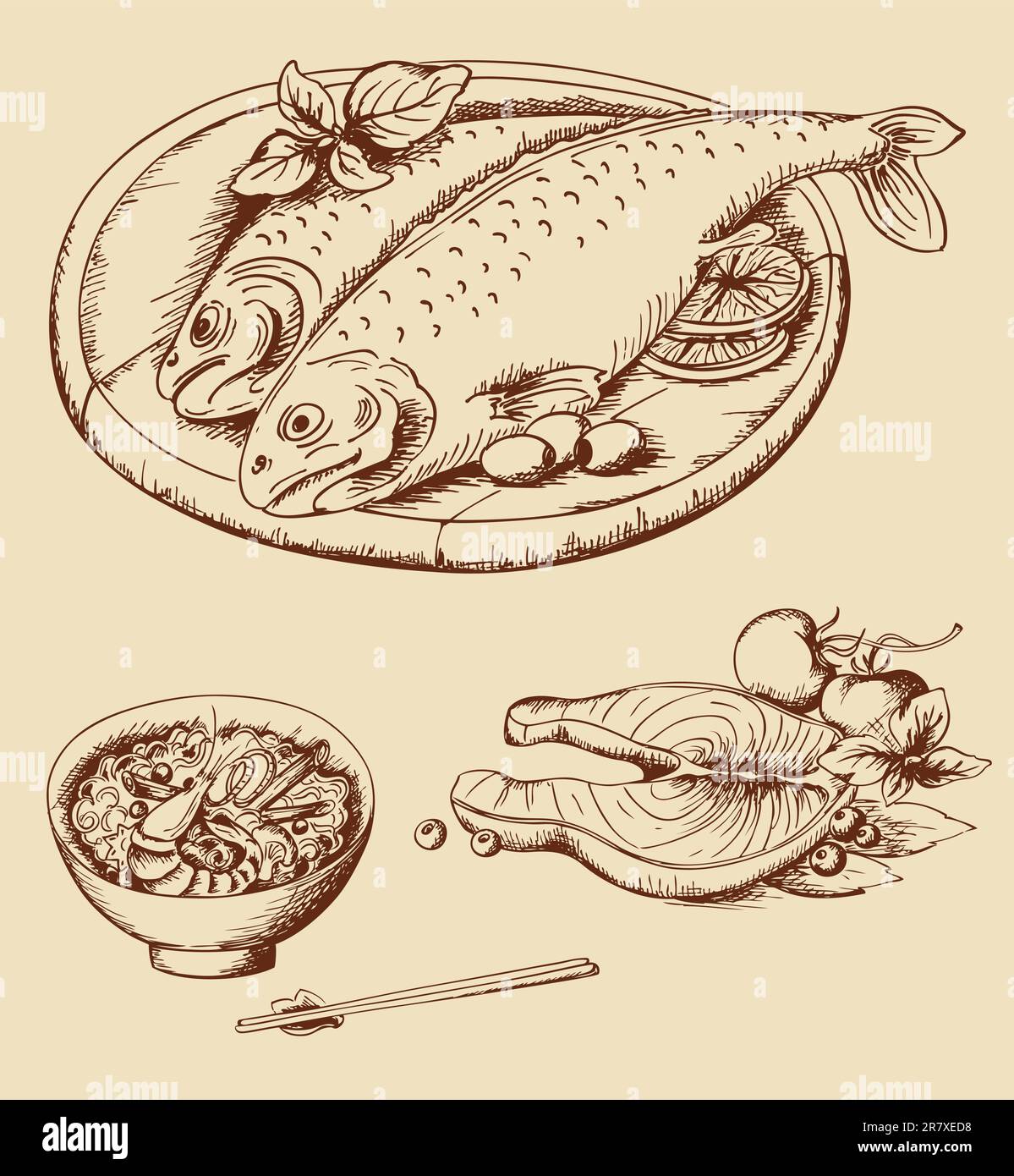 vector hand drawn vintage seafood Stock Vector Image & Art - Alamy