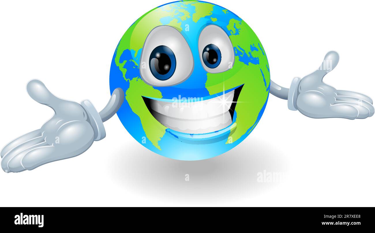 Illustration of a smiling happy globe character with hands held out ...