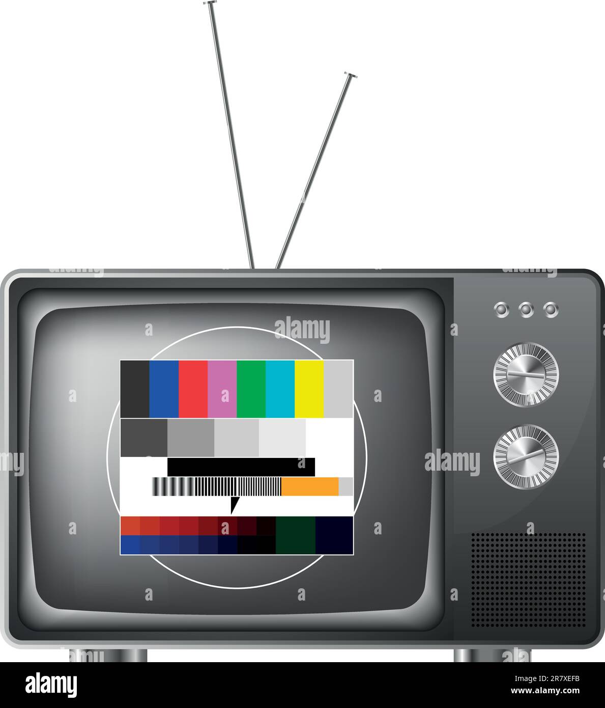 detailed illustration of an old television with antenna and test image ...
