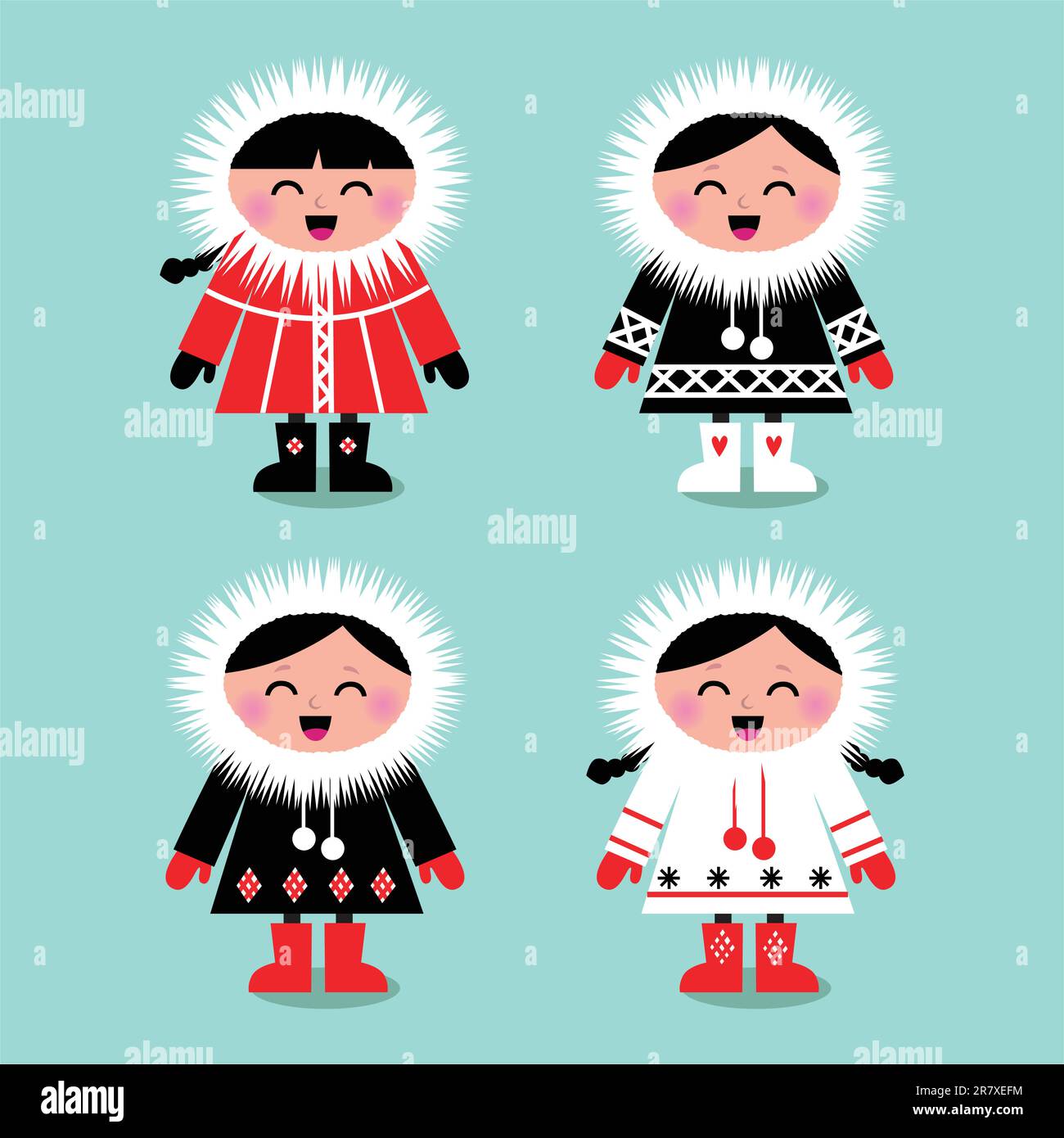 Happy eskimo children in retro style. Vector Illustration Stock Vector ...