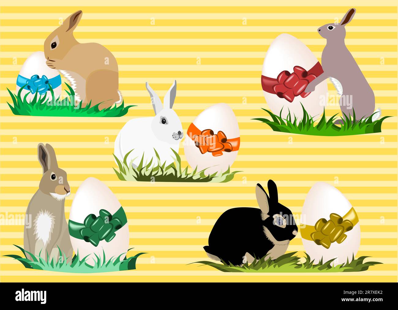 Illustration of different kind of easter bunnies with easter eggs Stock ...