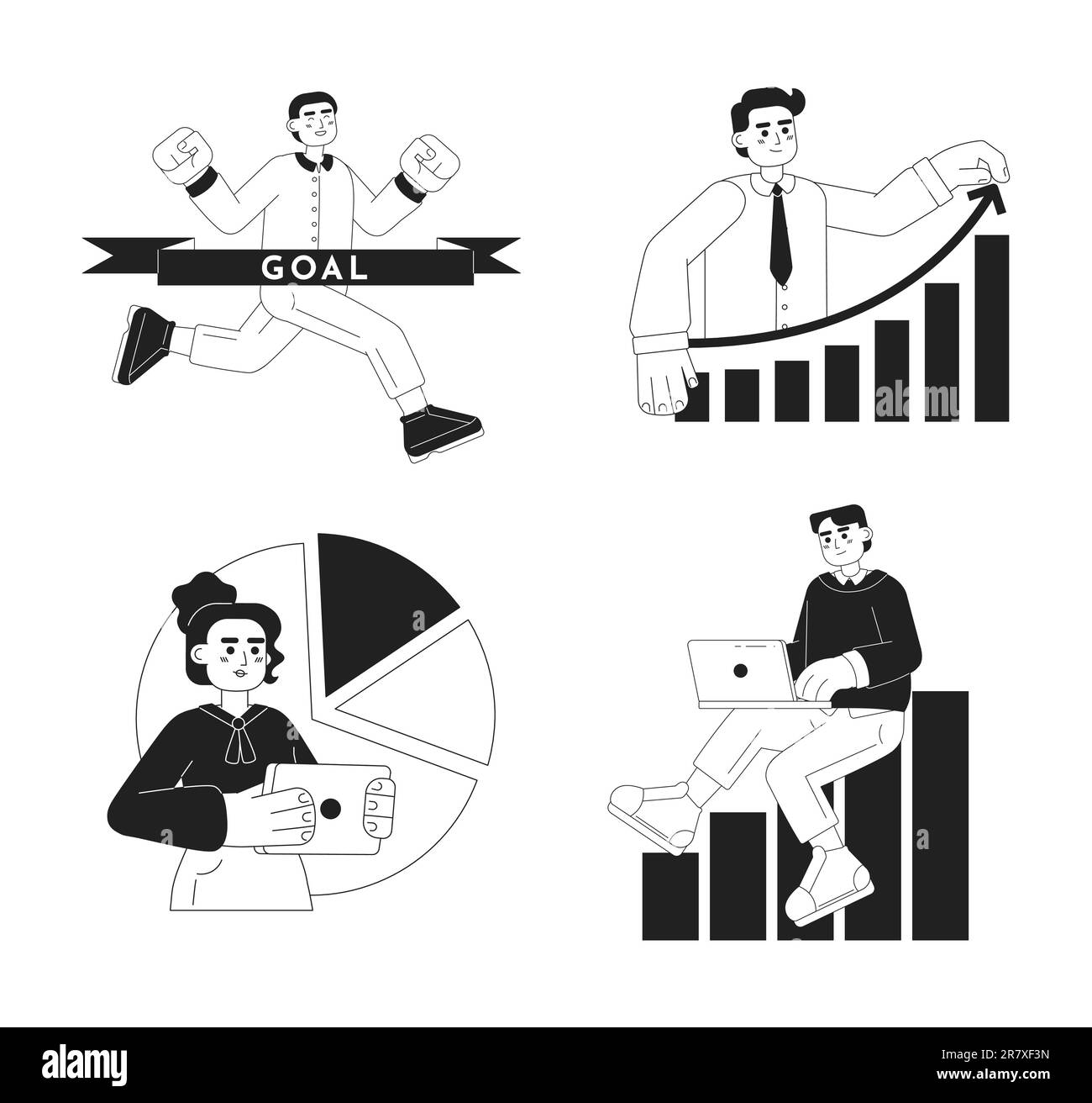 Success business person monochrome concept vector spot illustration set ...