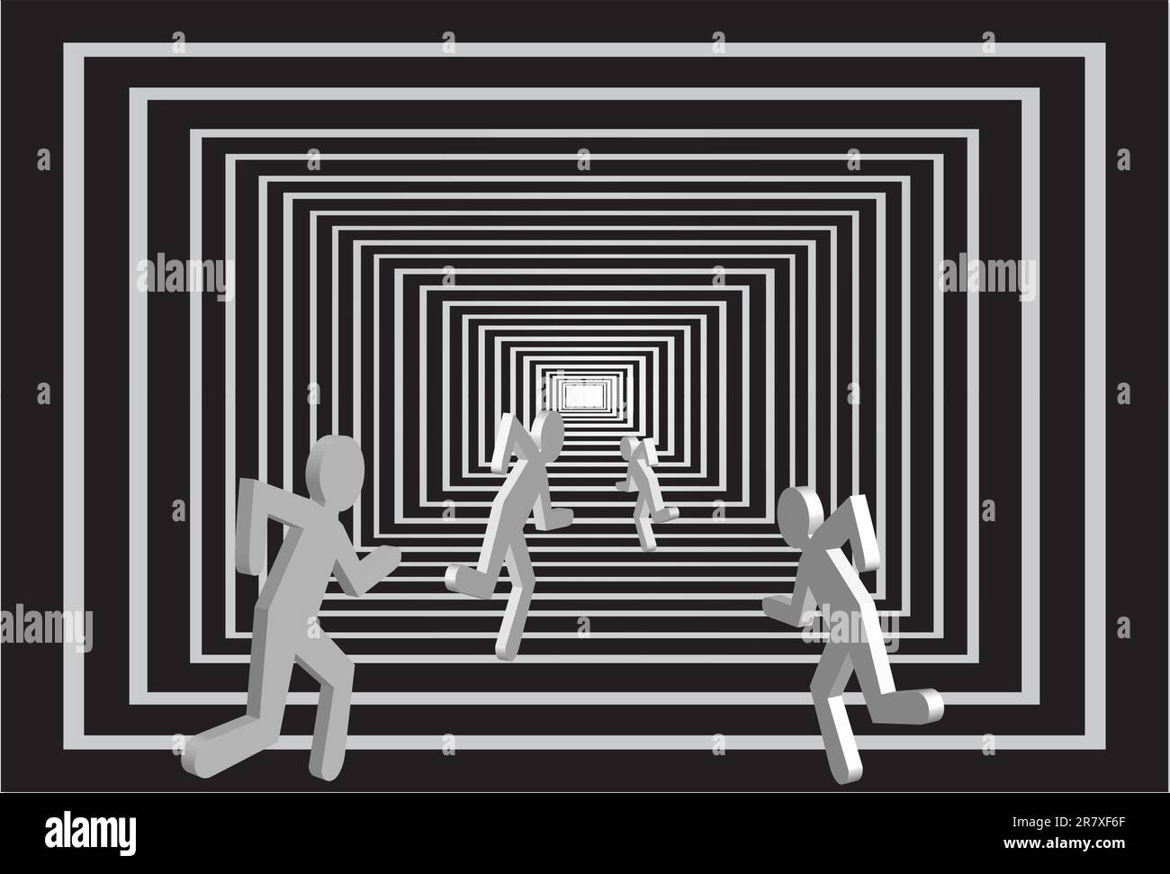 Running person vector. Square corridor. Light at the end of tunnel ...