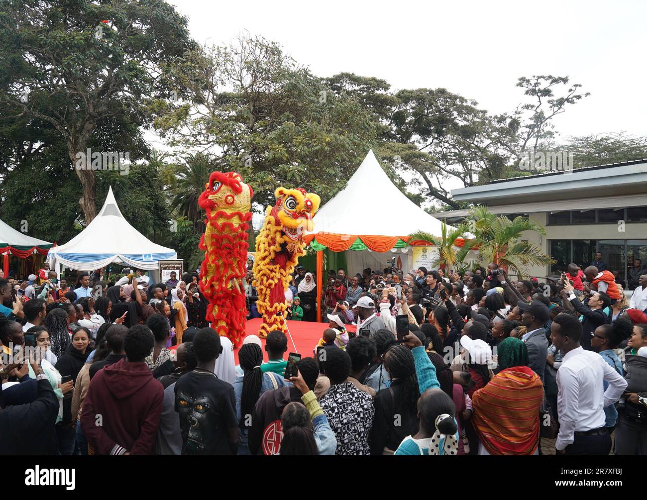 Nairobi, Kenya. 17th June, 2023. People watch a lion dance performance ...