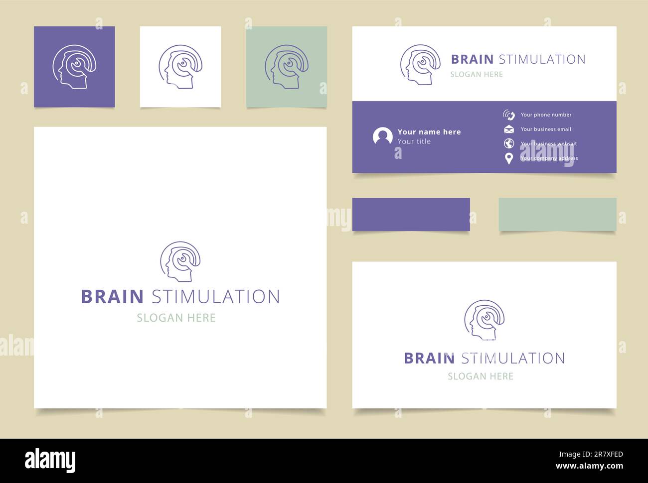 Brain simulation logo design with editable slogan. Branding book and ...