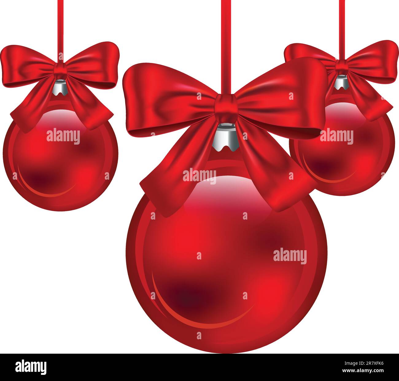 Red Christmas baubles with bows isolated on white background. Vector ...