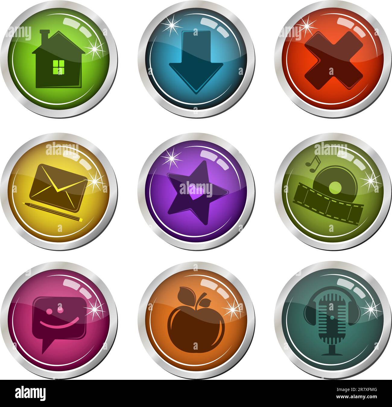 Collection of glassy buttons for interface. Vector Illustration Stock ...