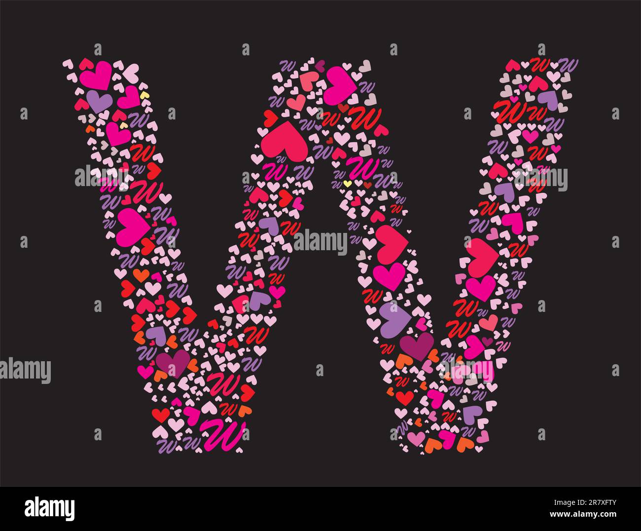 Letter W. Valentine alphabet set with heart. Vector font Stock Vector ...