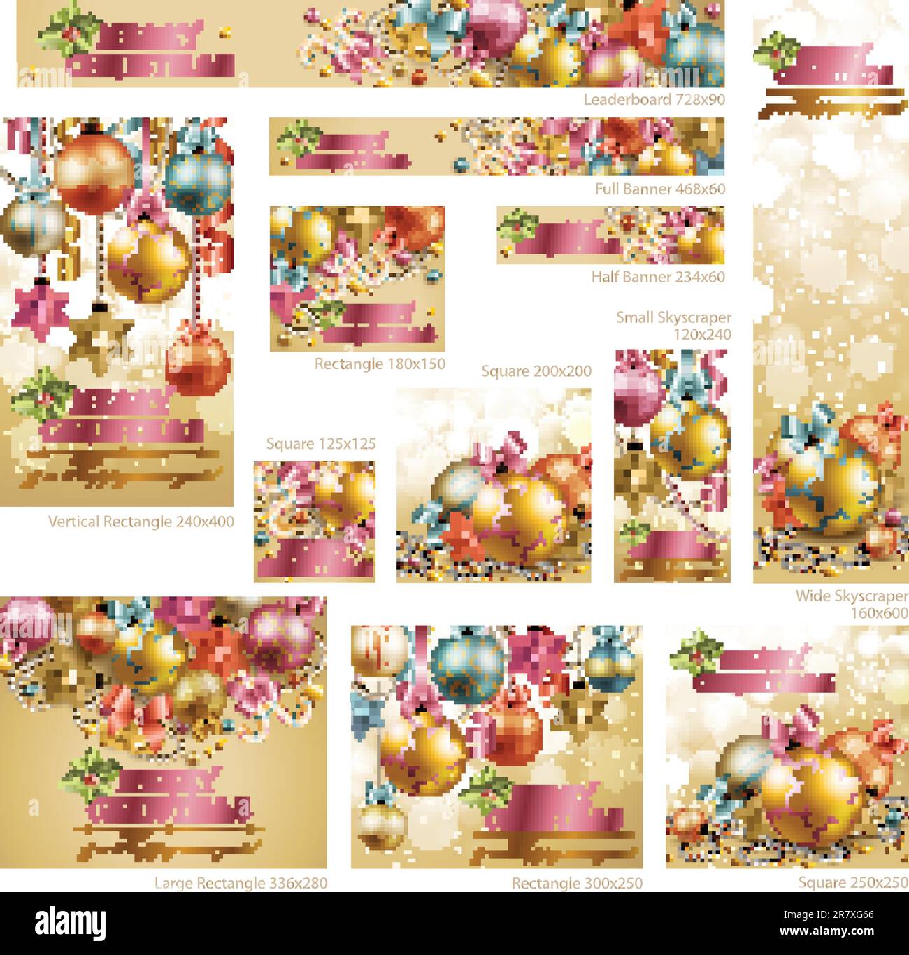 Collection of Christmas vintage banners with baubles and place for text ...
