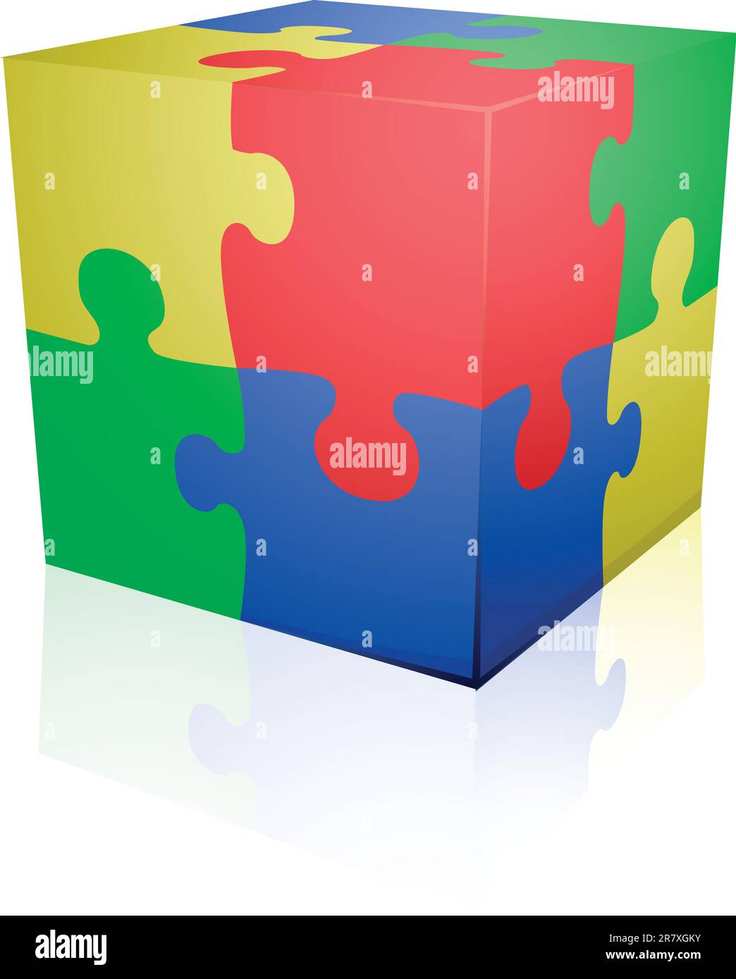 detailed illustration of colorful a jigsaw puzzle cube, eps8 vector ...