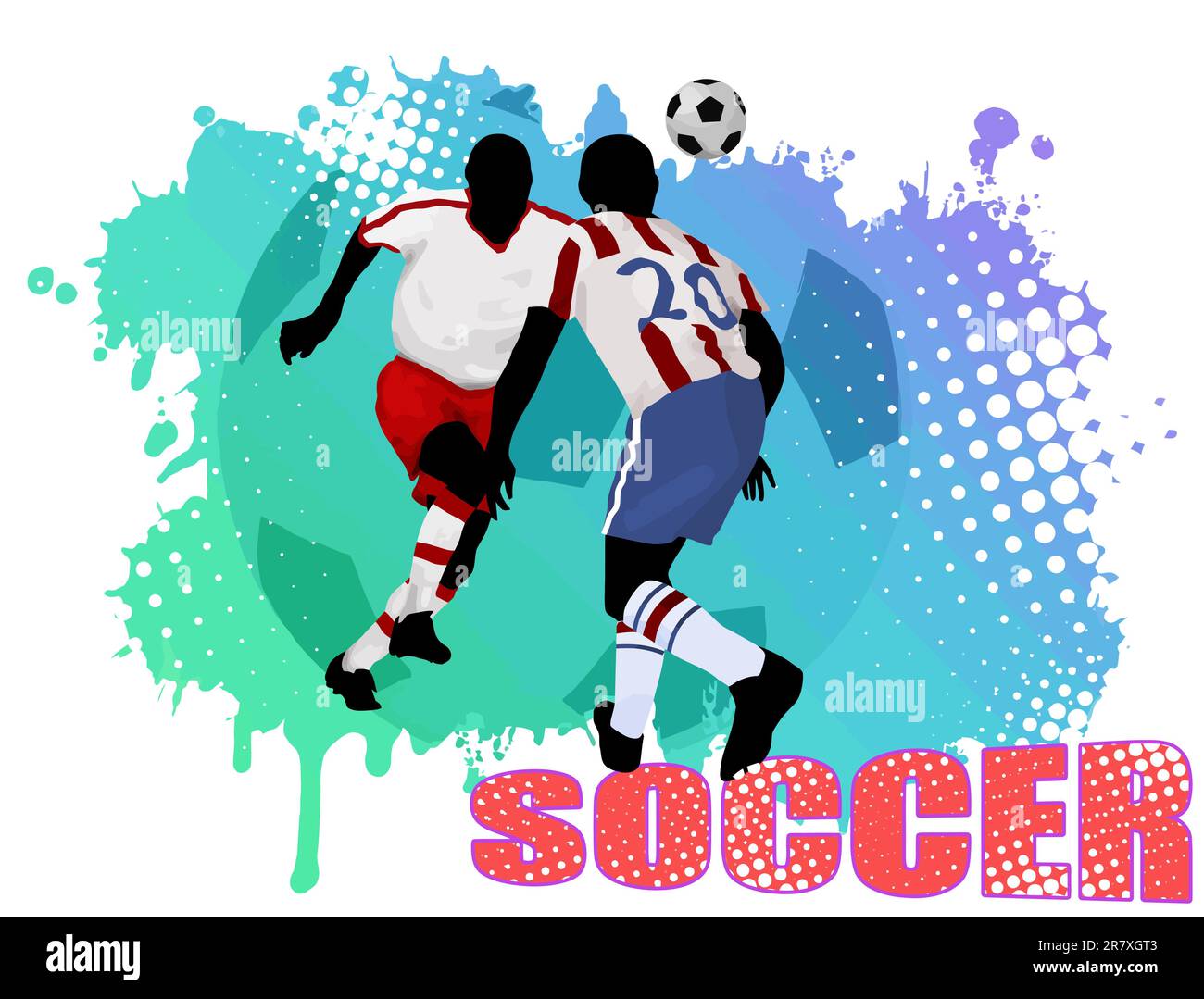 Soccer action players on grunge poster background, vector illustration ...