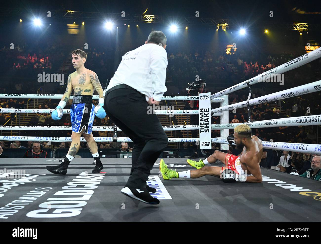 Gold Coast, Australia. 18th June, 2023. Rocky Ogden (left) knocks down ...