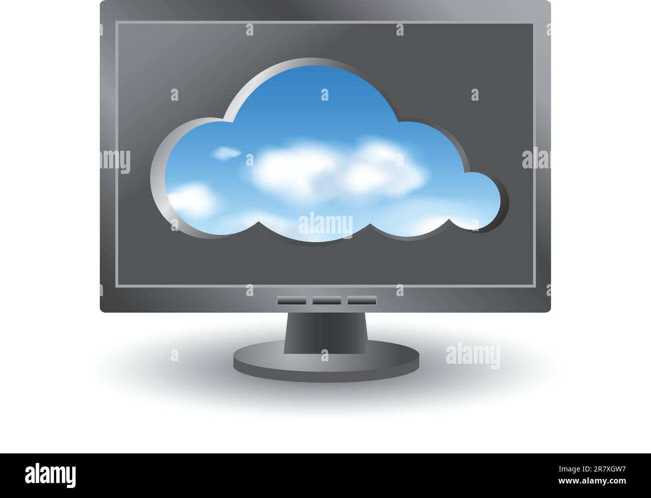 Cloud shape cut out from a computer monitor with a view of the clouds in the sky. Cloud ...