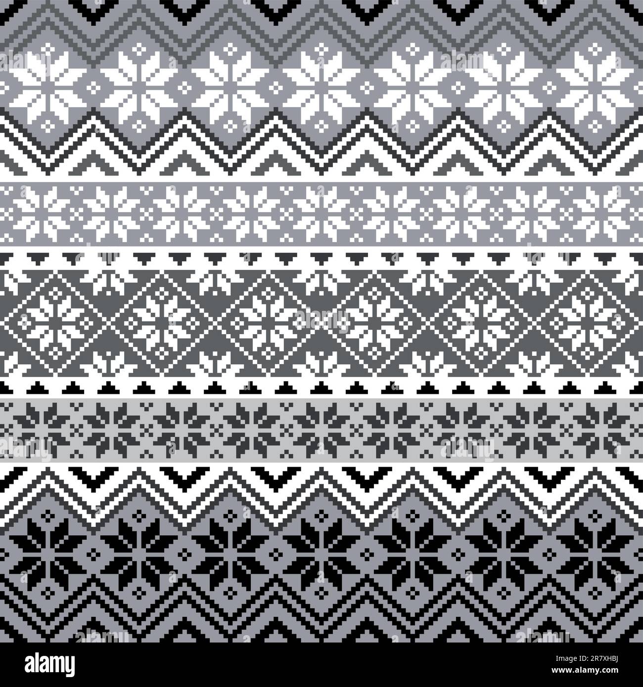 Nordic traditional pattern with snowflakes, white and grey design, full ...