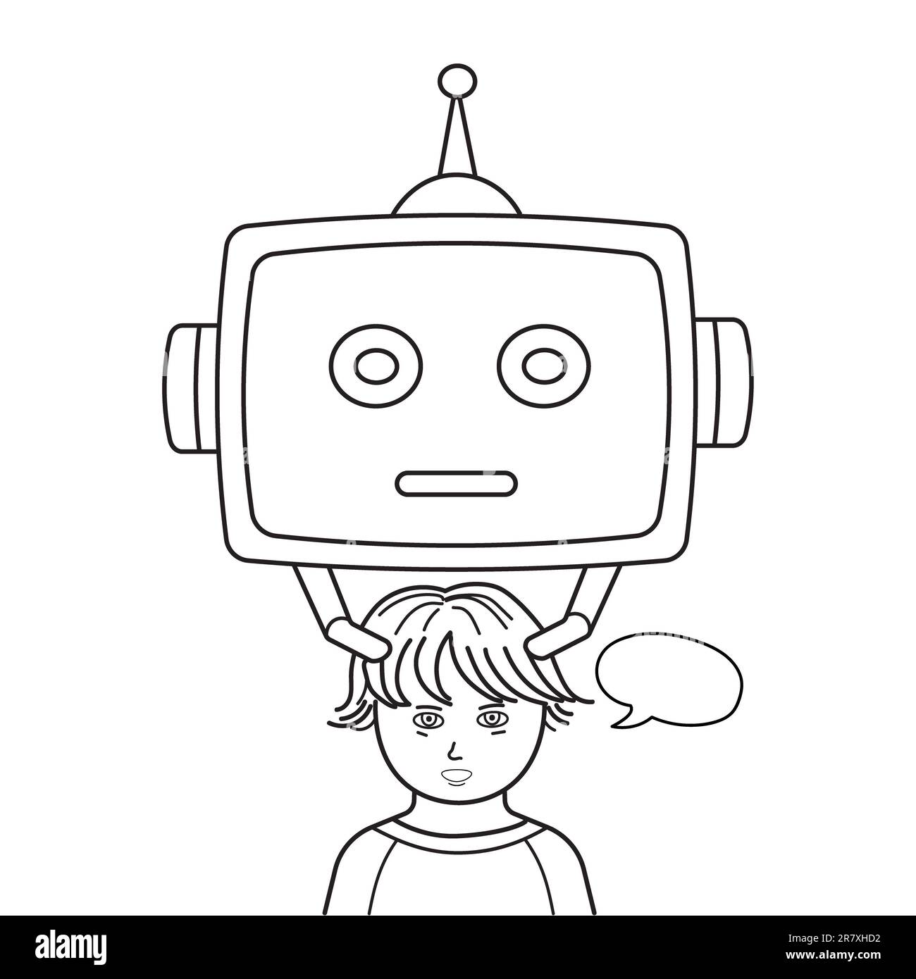 AI or artificial intelligence robot computer controlling a young child ...