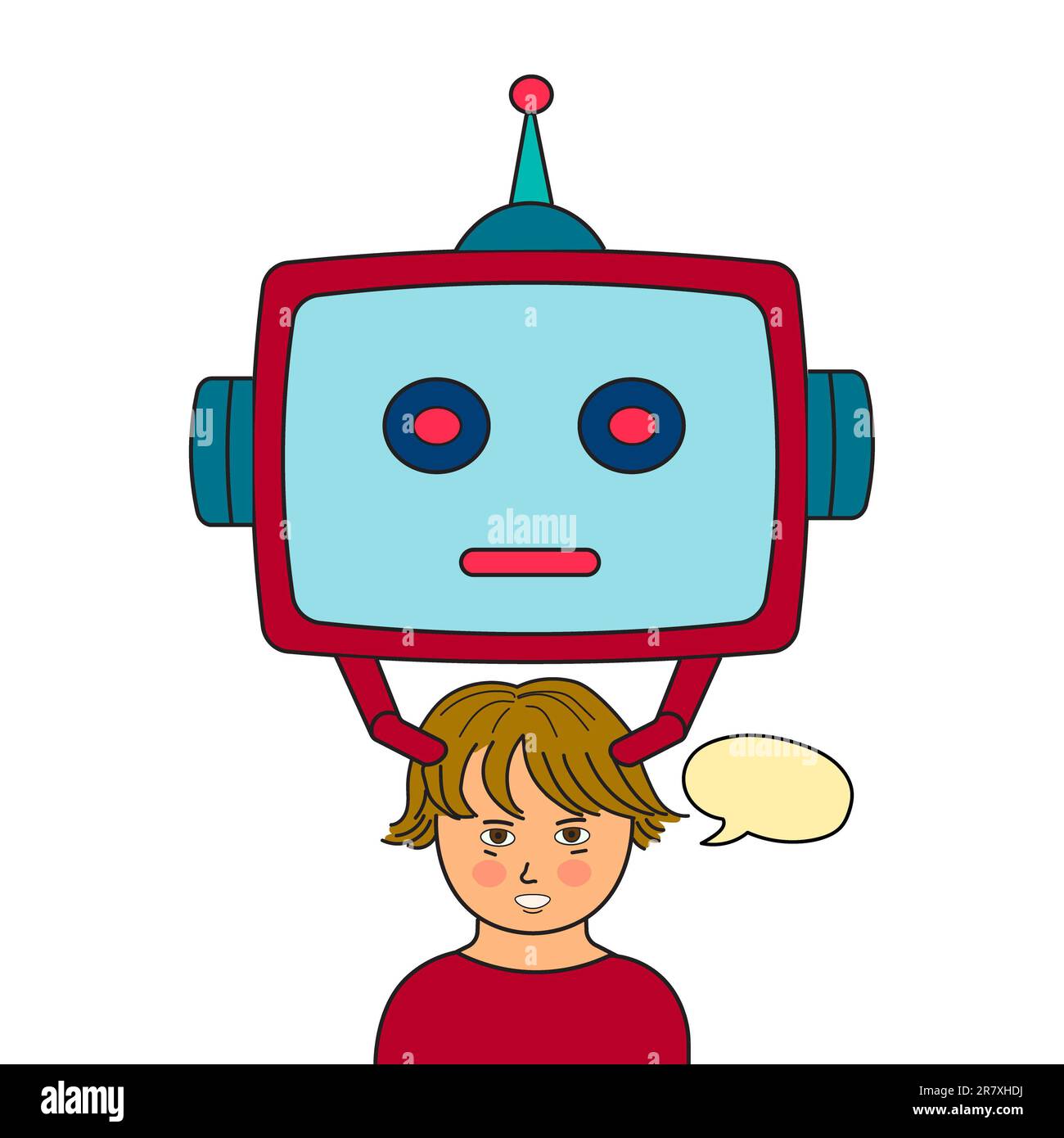 AI or artificial intelligence robot computer controlling a young child ...