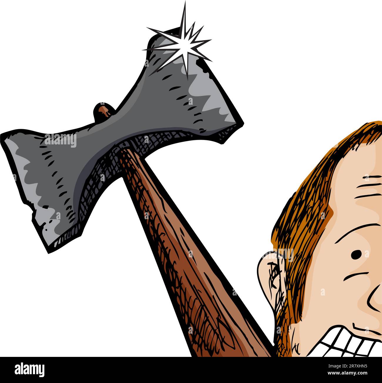 Scared man with giant axe behind his head over white Stock Vector Image ...