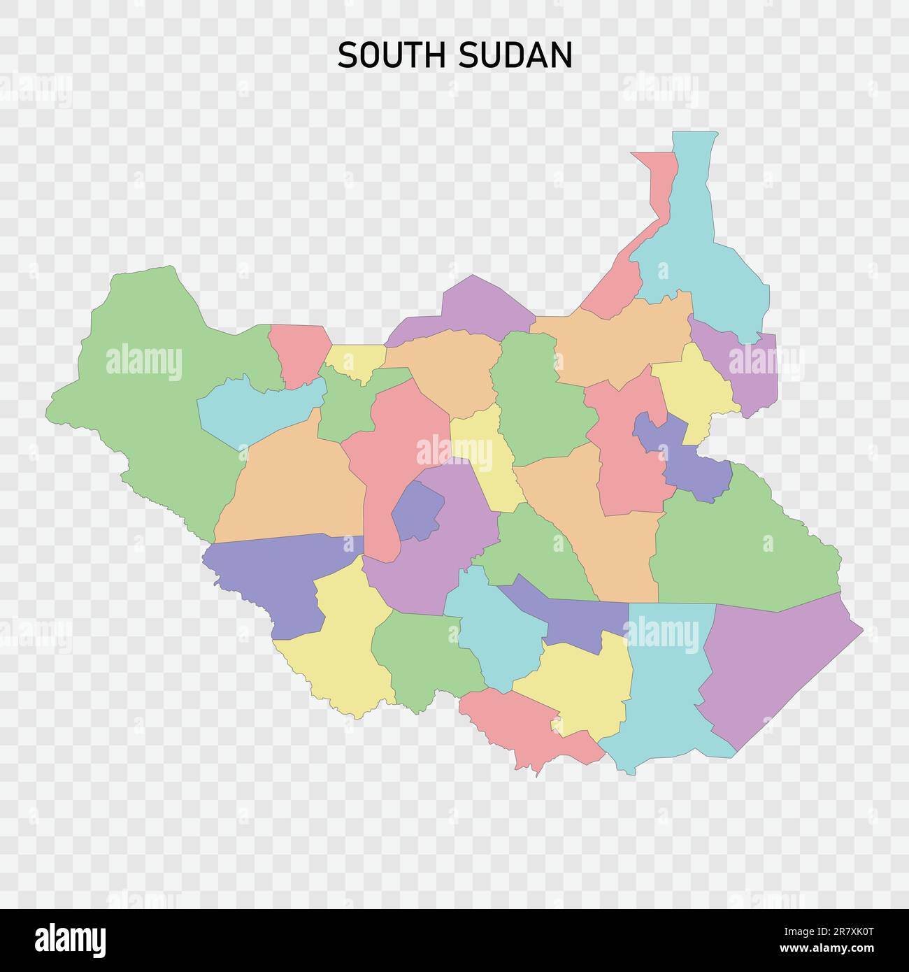 Isolated colored map of South Sudan with borders of the regions Stock ...