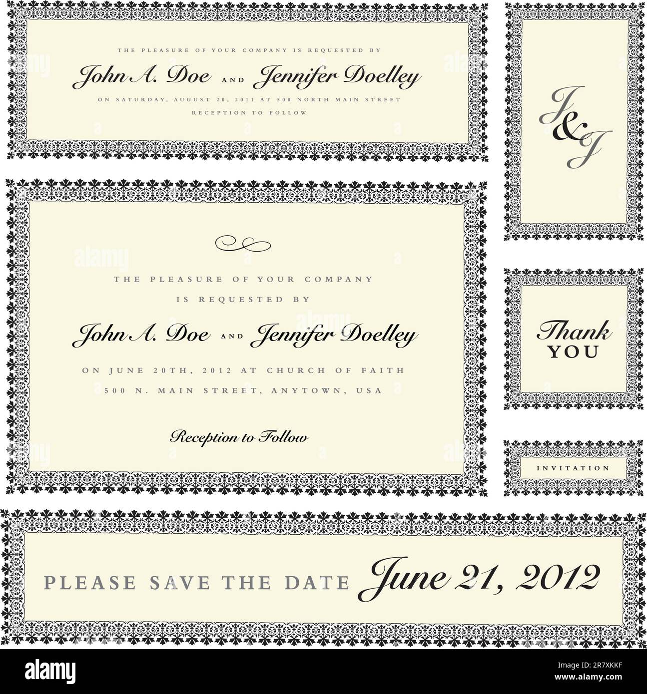 Vector Ornate Wedding Frame Set. Easy to edit. Perfect for invitations ...