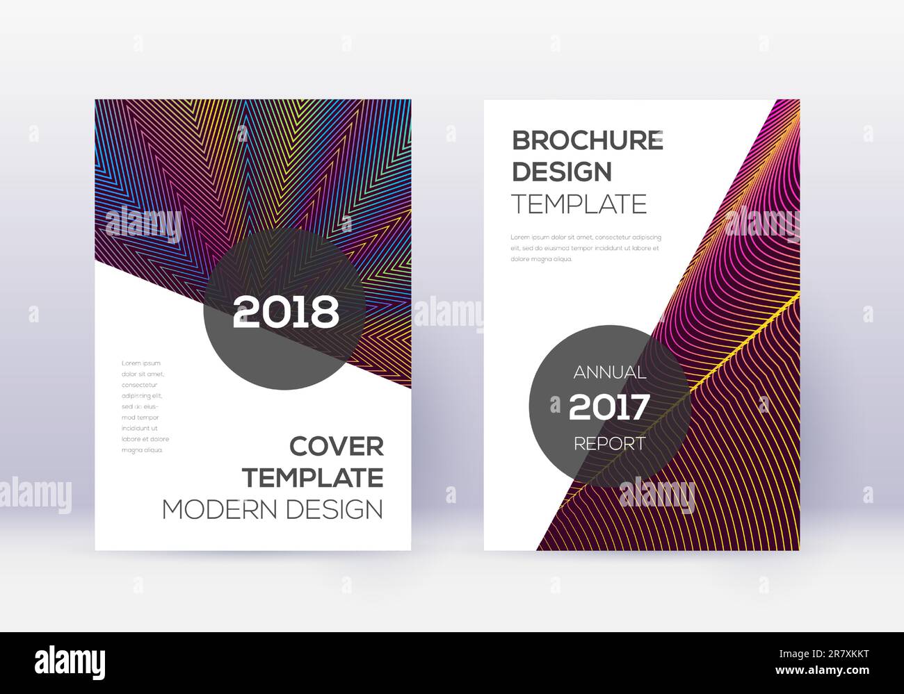 Modern cover design template set. Rainbow abstract lines on wine red ...