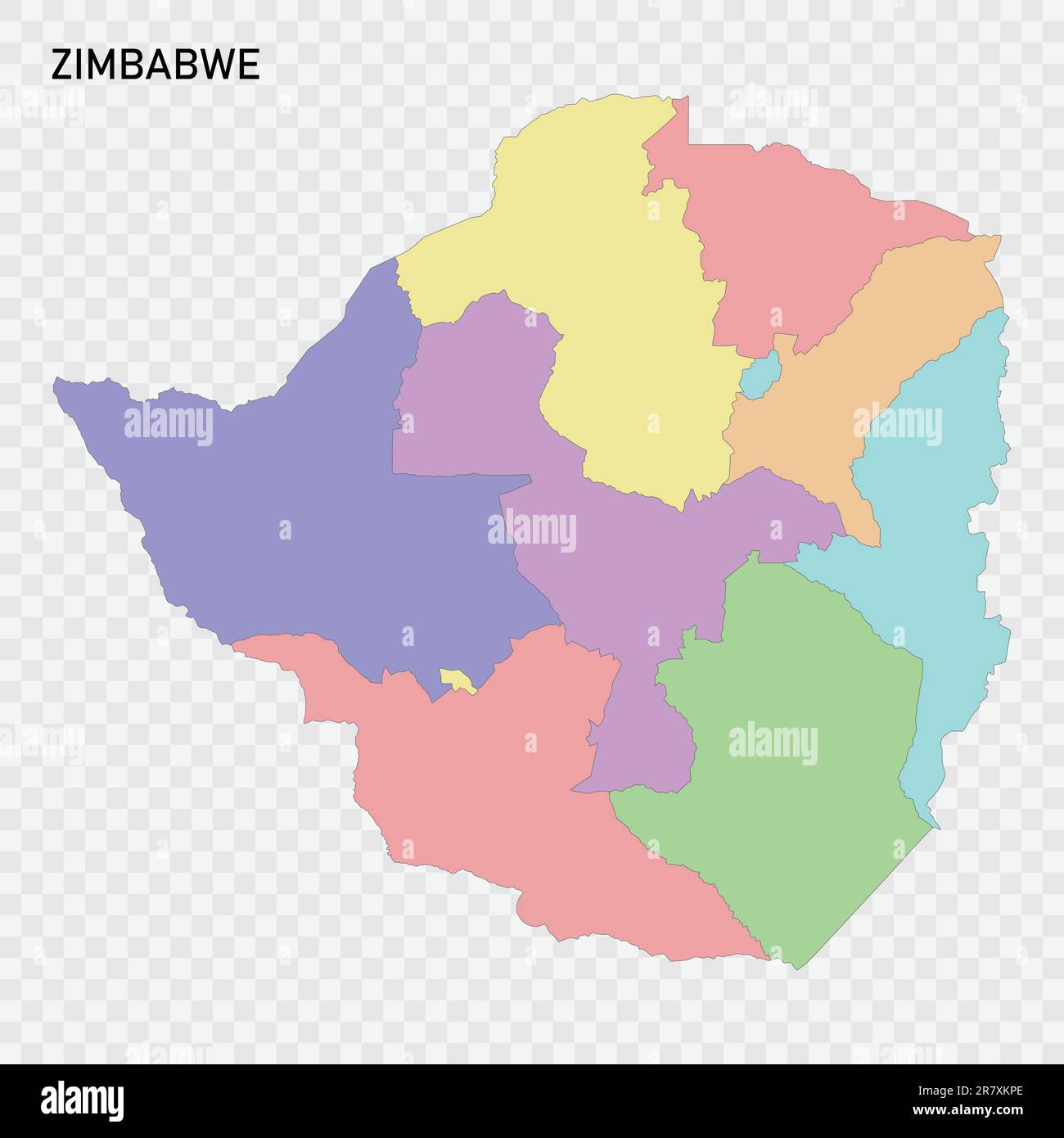 Isolated colored map of Zimbabwe with borders of the regions Stock ...