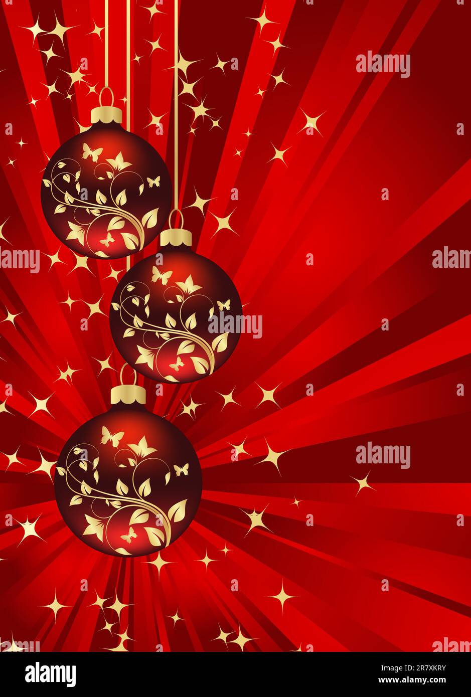 Red background with christmas decorations. Vector illustration Stock ...