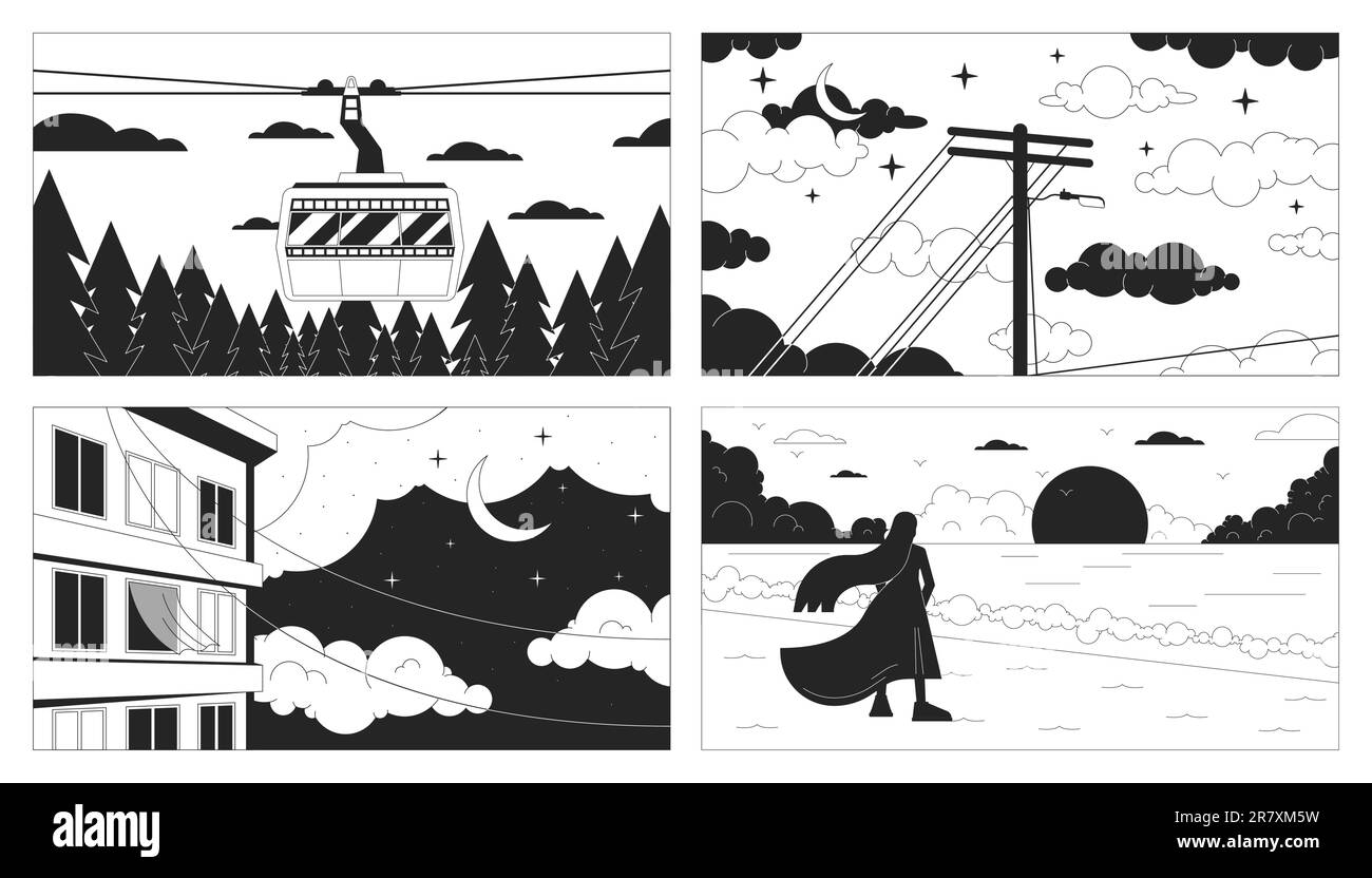 Night sky clouds with moon black and white lo fi chill wallpaper set ...