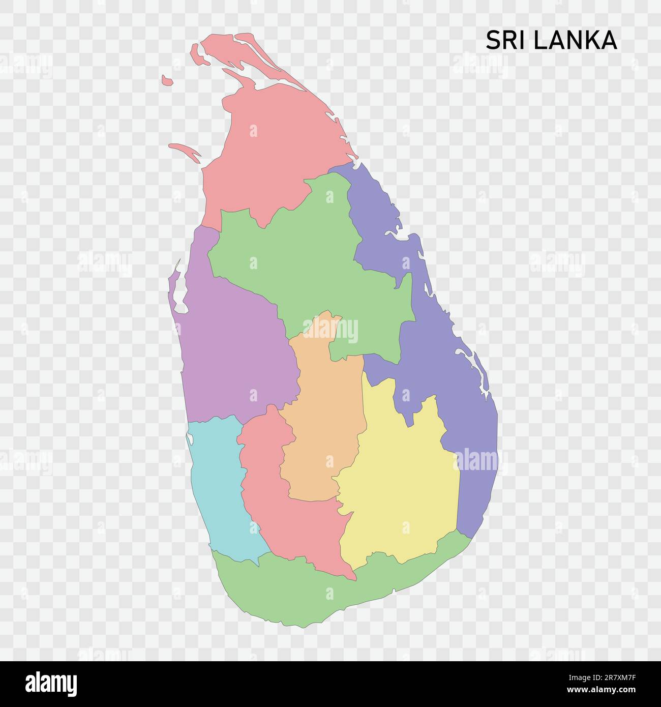 Isolated colored map of Sri Lanka with borders of the regions Stock ...